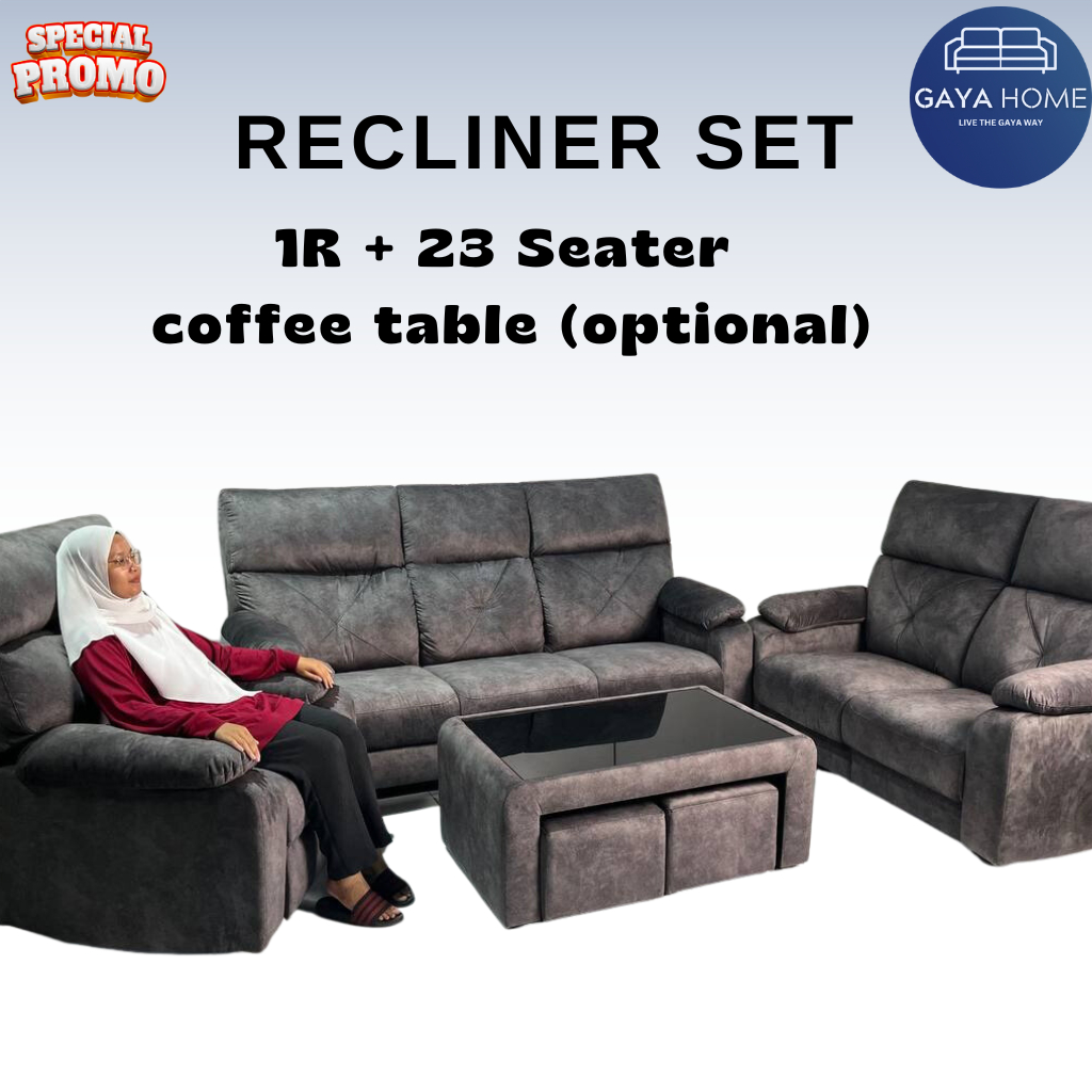 Sofa Set 1+2+3 Dengan Recliner Baldu Marmar | lebih 30 Warna Kerusi ...