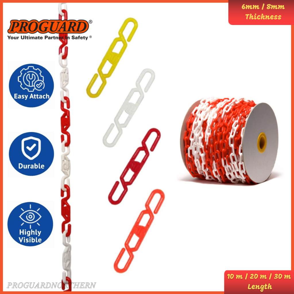6mm / 8mm 10m 20m 30m PVC Plastic Chain Yellow Orange Red White ...