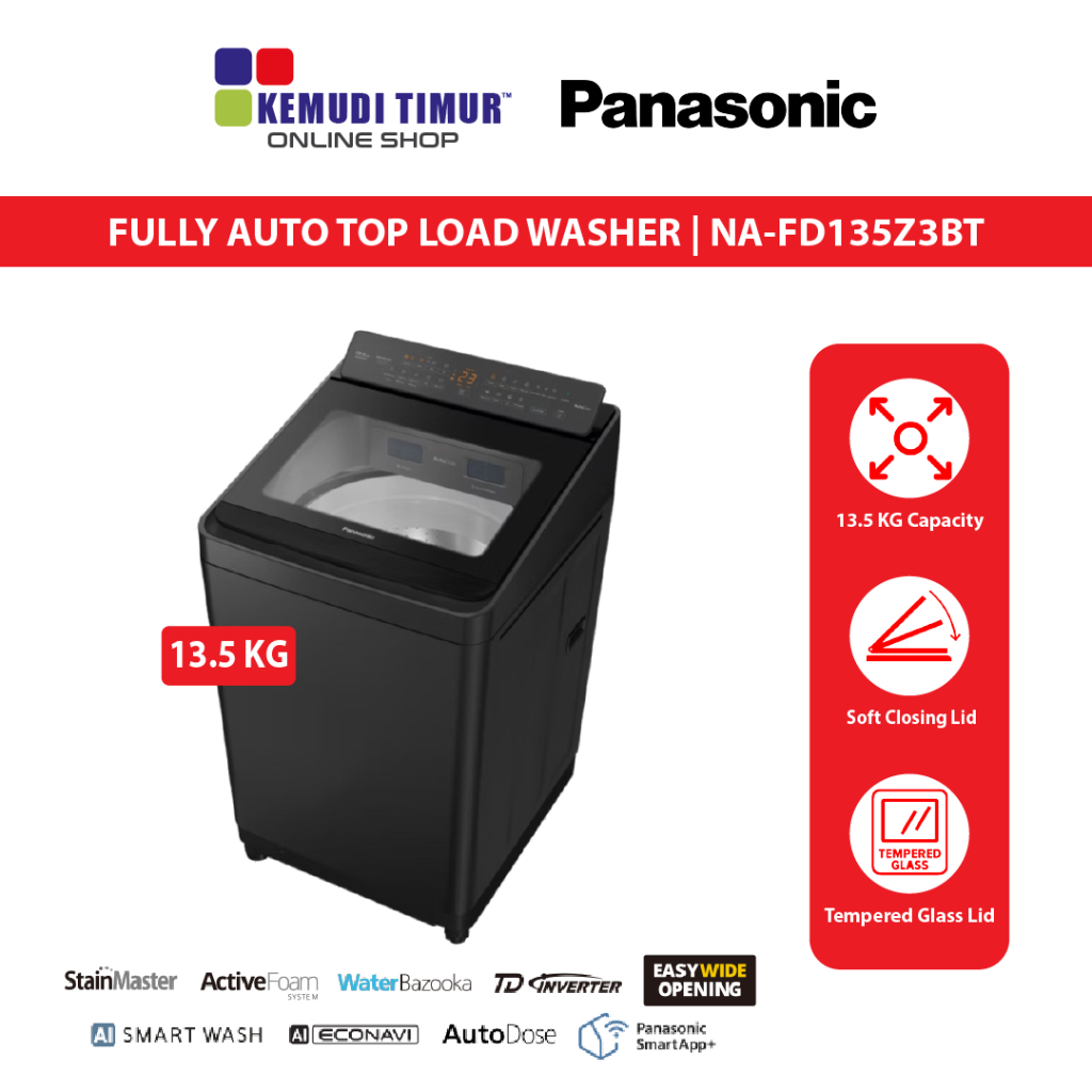 PANASONIC WASHER FULLY AUTO TOP LOAD 13.5KG AI ECONAVI | NA-FD135Z3BT ...