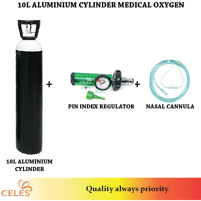 10L Aluminium Medical Oxygen Cylinder FULL SET c/w Regulator, Trolley ...
