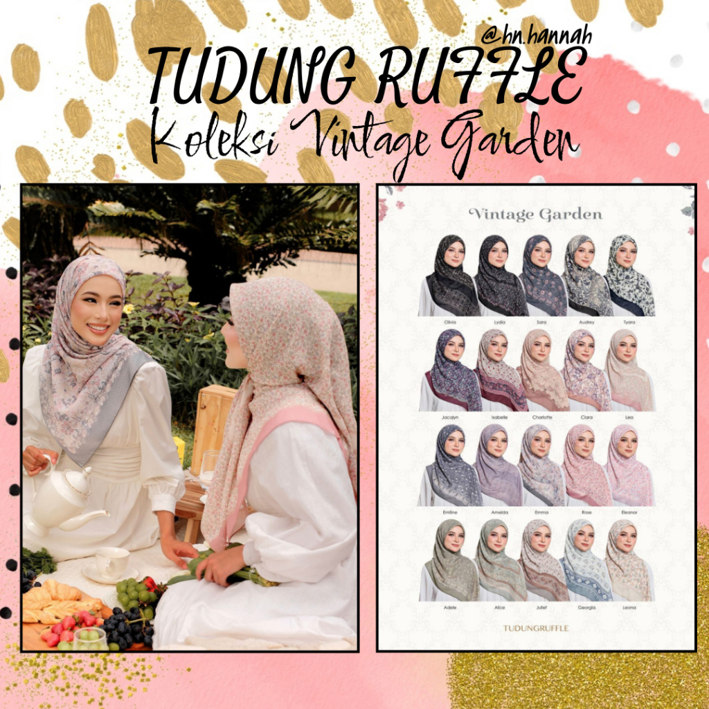 TUDUNG RUFFLE (WHITE LABEL) - KOLEKSI VINTAGE GARDEN + FREE BROOCH ...