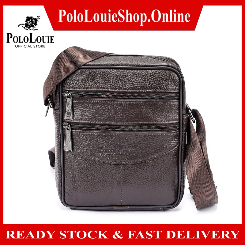 Original Polo Louie Men Genuine Leather Multi Zipper Messenger Bag ...