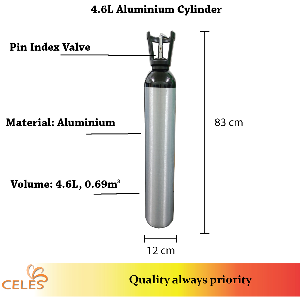 4.6L Aluminium Medical Oxygen Cylinder [Full Set] c/w Pin Index ...