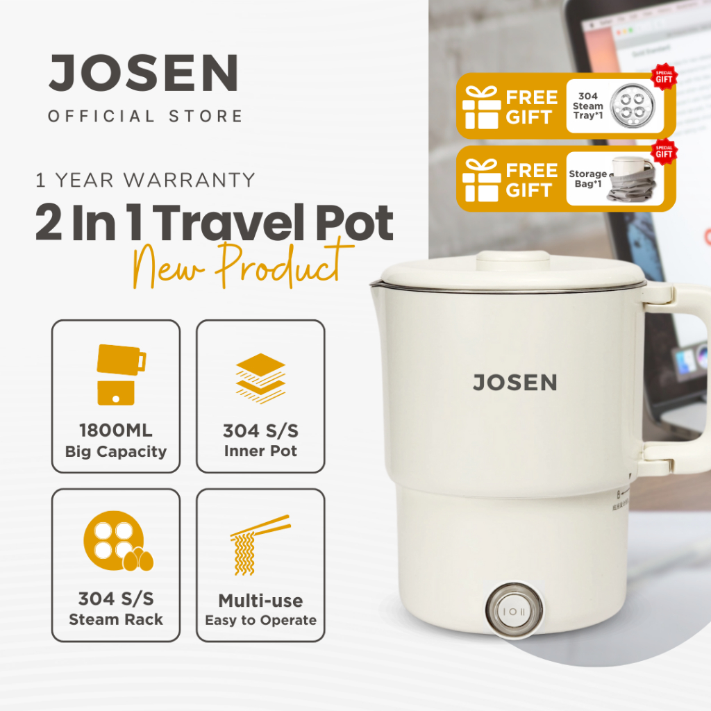 JOSEN 2 in 1 Travel Pot | 304 S/S Foldable Electric Kettle Portable ...