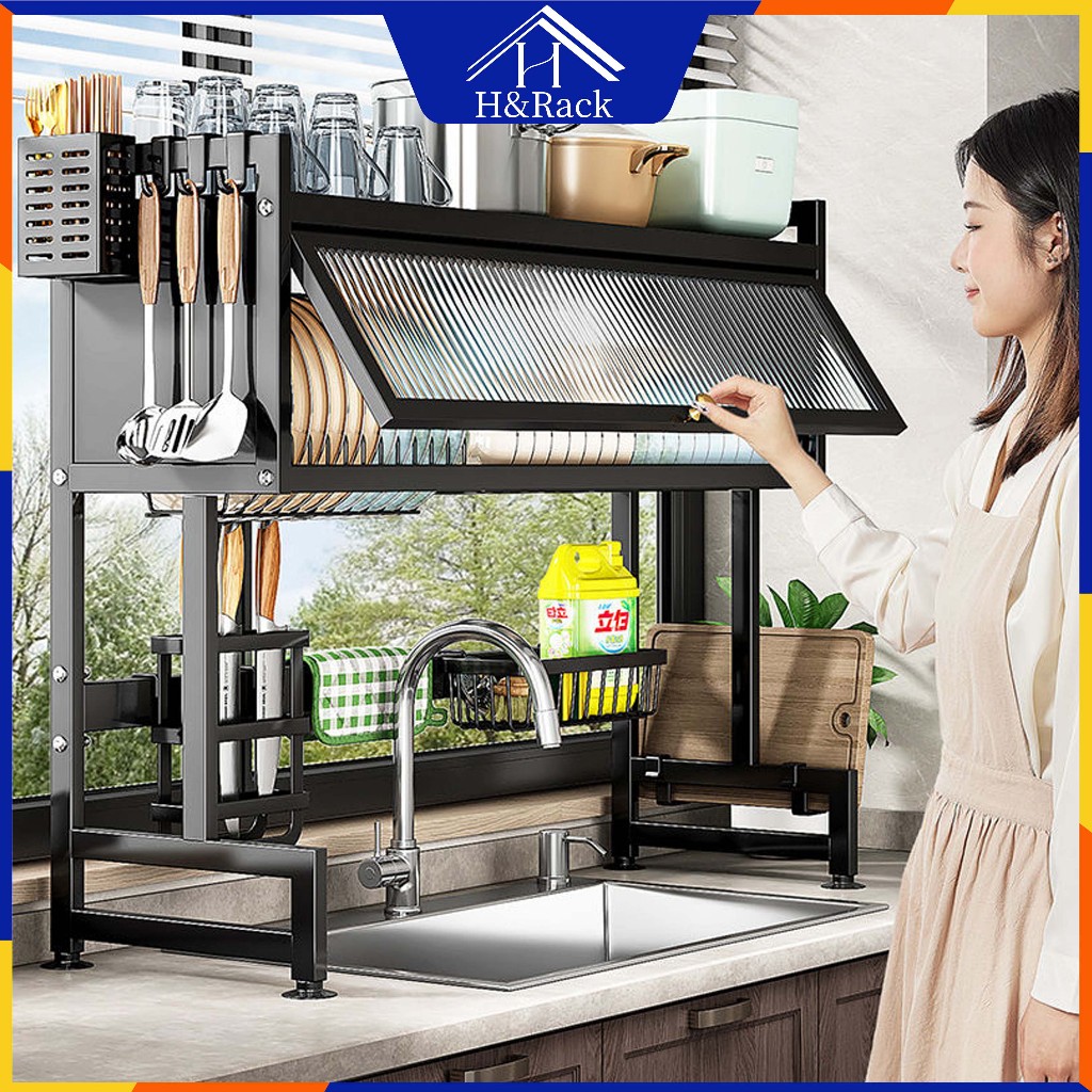H&Rack 65-125cm Dish Cabinet Rack Kitchen Rack Dish Rack Rak Dapur Rak ...
