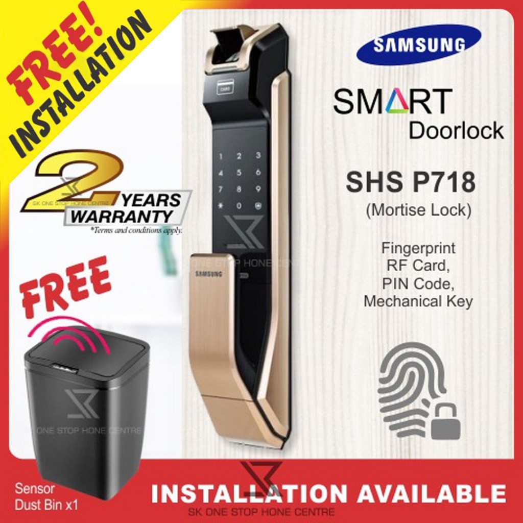 SAMSUNG SHS P718 fingerprint Digital Door Lock (Gold) (Free Sensor Dust Bin) 718 717 | Shopee ...