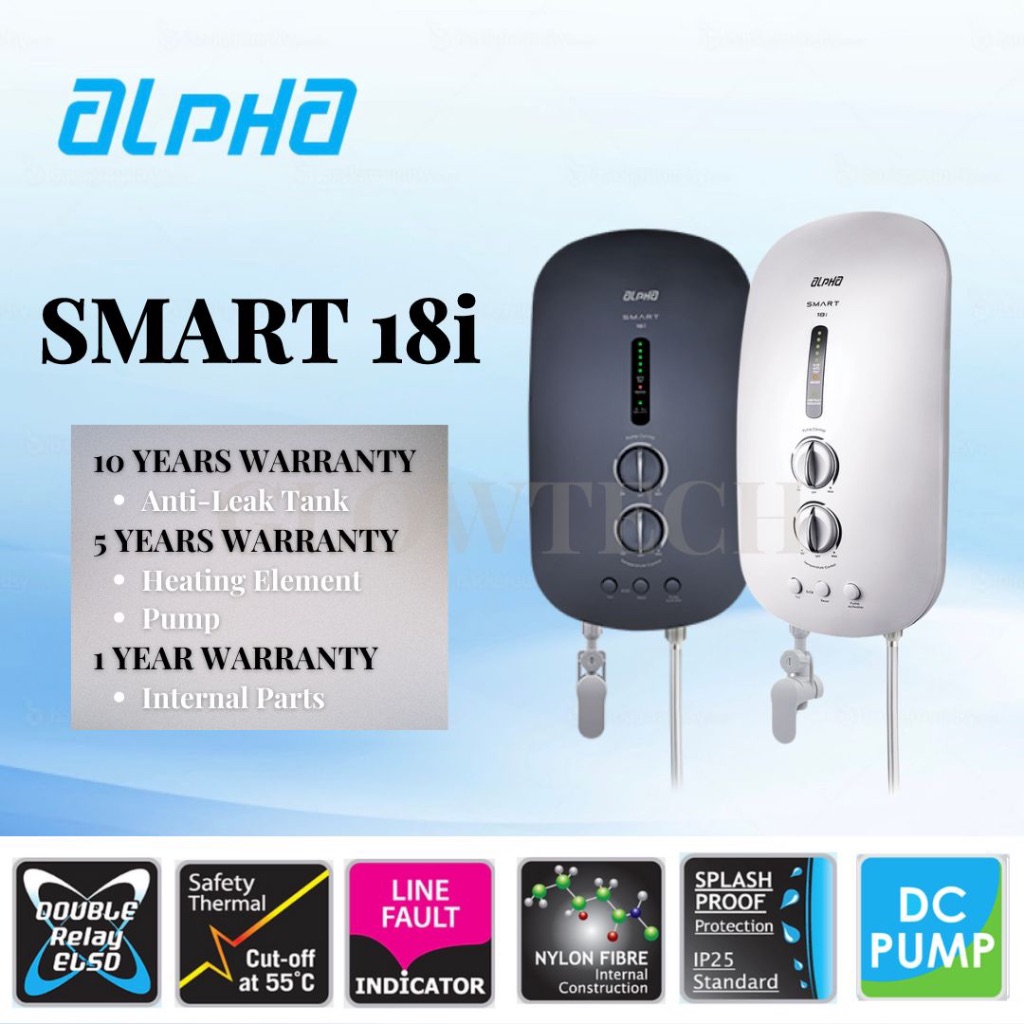 ALPHA SMART 18i Instant Water Heater Silent DC Pump Safety Cut-Off 10-Years Warranty | Shopee ...