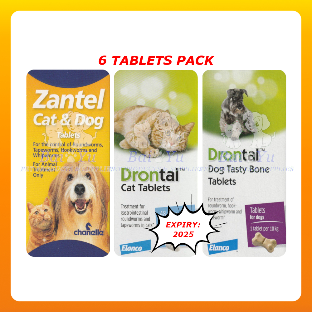 [6 TAB] ZANTEL / DRONTAL DEWORM TABLET FOR CATS & DOGS (UBAT CACING ...
