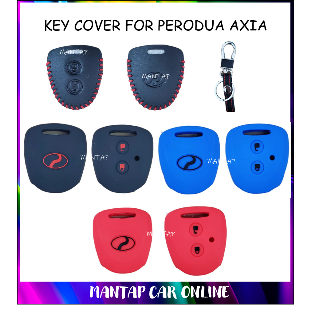 PERODUA AXIA Key Start Remote Leather Car Key Cover Case (Black-RedLine ...