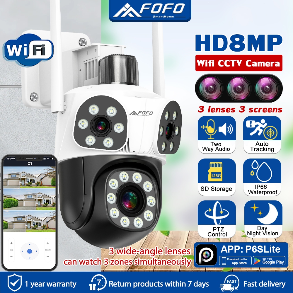 FOFO WiFi CCTV Outdoor Three Lens Three Screens Human Detection Night ...