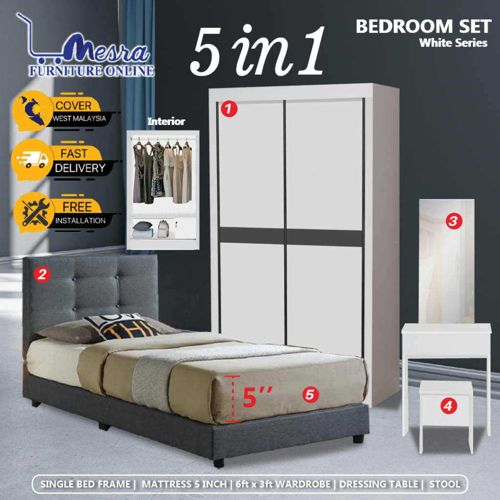 MESRA - Bedroom Set Sliding door/Set Bilik Tidur/Almari Baju/Katil ...