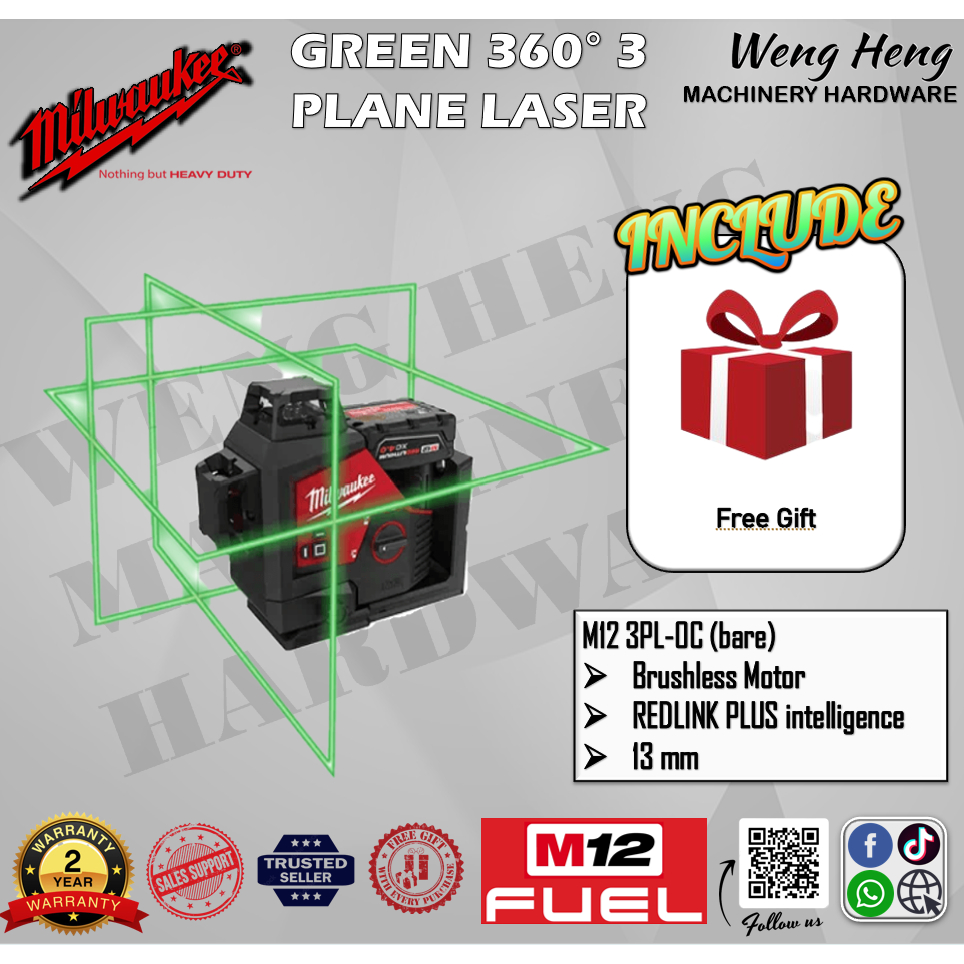 Milwaukee Green 360° 3 Plane Laser - Model M12 3PL | Shopee Malaysia