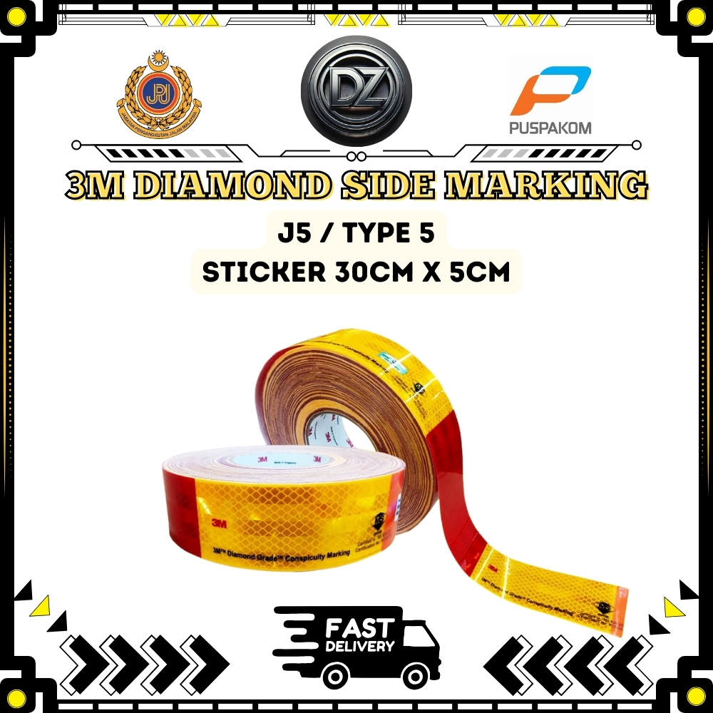 1 Roll 3M Diamond Grade Type 5 Side Marking JPJ Puspakom SIRIM Sticker ...