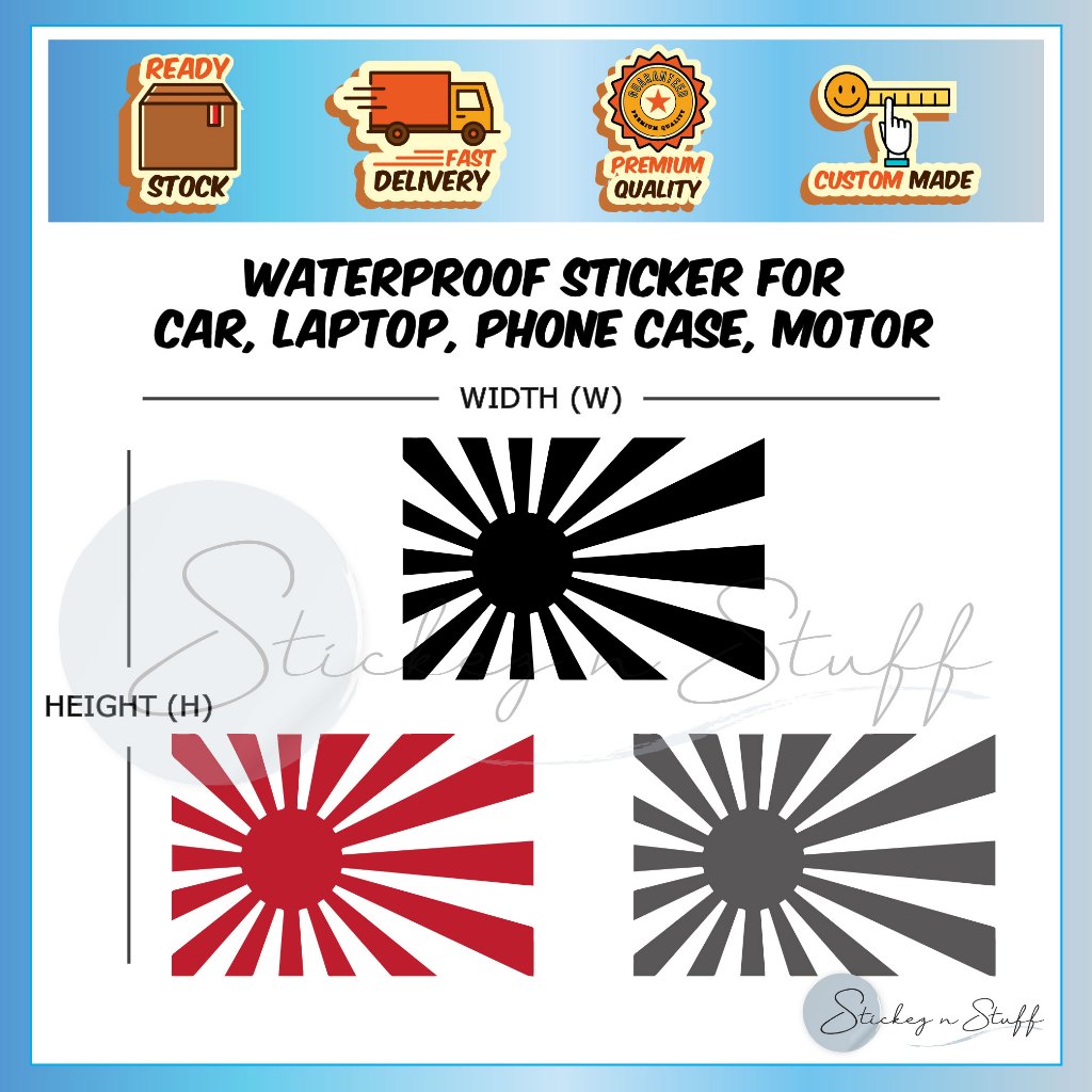 Japan Rising Sun Flag Sticker JDM Jepun Sunrise Stiker Kereta ...