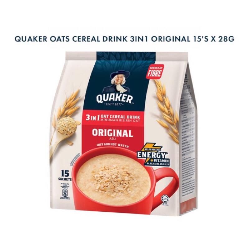 Quaker Original / Vanilla 3 in 1 Oat Cereal Drink 15 x 28g (420g)New ...