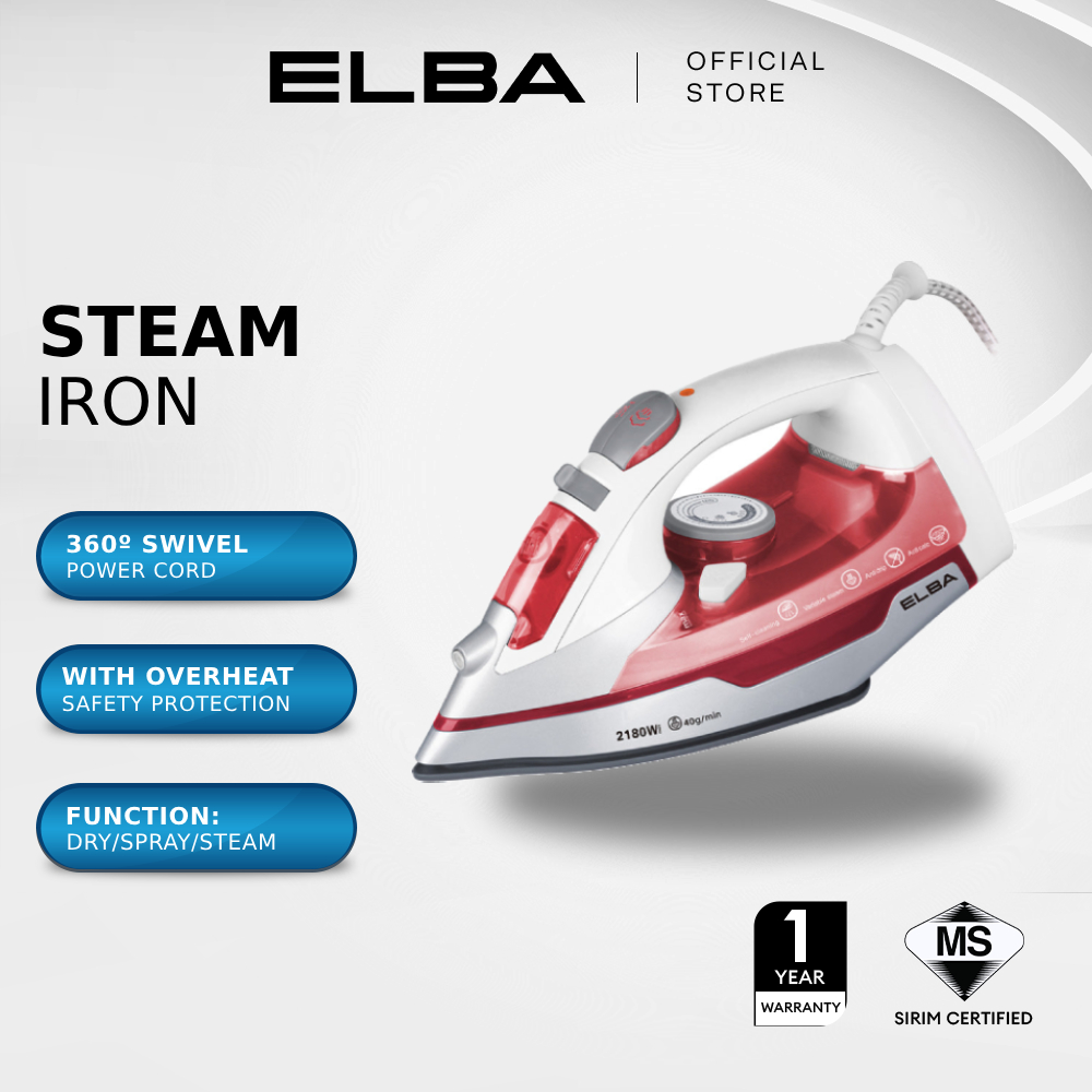 ELBA Steam Iron ESI-H2023C(RD) - Dry, Steam & Spray Function, Red ...