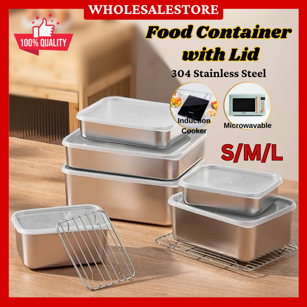 Stainless Steel Food Container with Lid Lunch Storage Box Fresh-Keeping ...