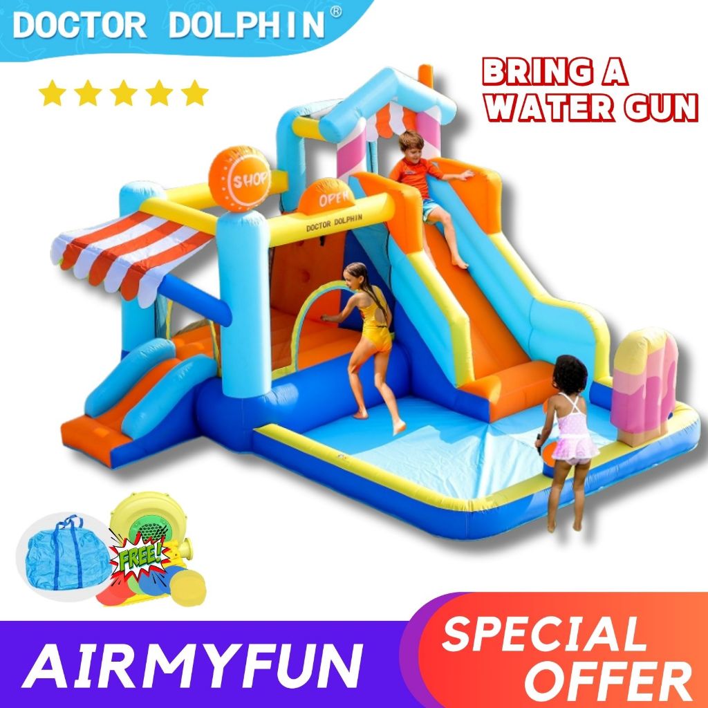Dolphin Doctor Inflatable Slide It has a trampoline, climbing room ...
