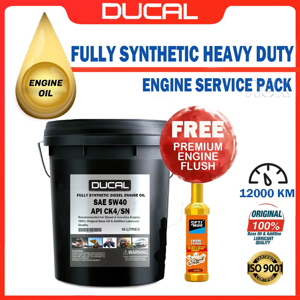 DUCAL FULLY SYNTHETIC HEAVY DUTY DIESEL ENGINE OIL 5W40 API CK4/SN 18 LITRES (FREE ENGINE FLUSH ...