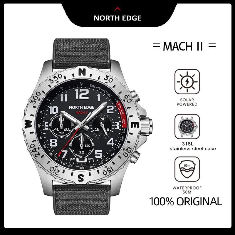 North EDGE MACH2 Solar Powered Men's Watch 316L Stainless SteelCase ...