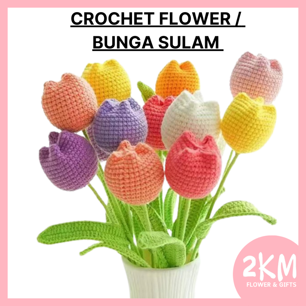 (1PC) CROCHET SULAM TULIP Flower Bunga Sulam Wool Hand Knitted Finished ...