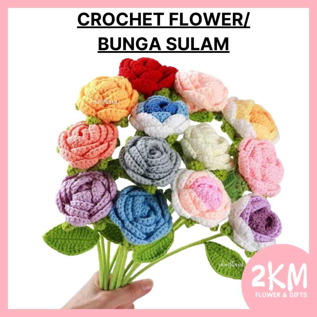 (1PC) CROCHET SULAM ROSE Flower Bunga Sulam Wool Hand Knitted Finished ...
