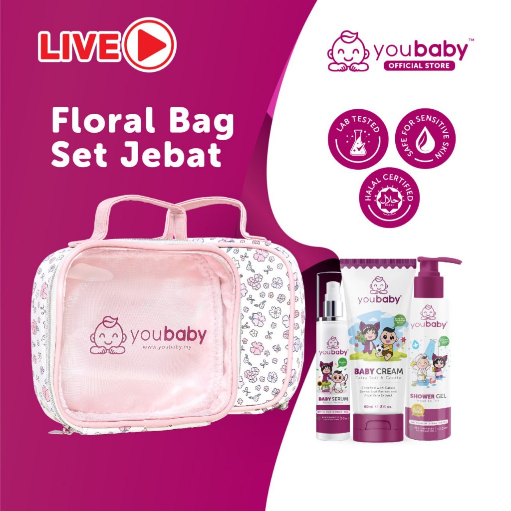 Youbaby Merdeka Promo Set Jebat ( YBC 60ML +SERUM 30ML + SHOWER GEL 120ML) FREE FLORAL BAG (LIVE ...