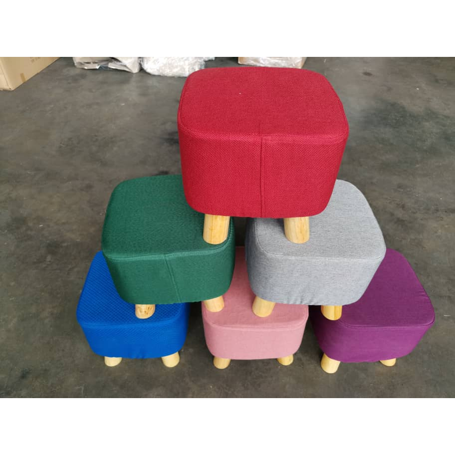 READY STOCK💥Bangku Kayu Mewah Segiempat 4 kaki Pelapik Kain/ Wooden Leg ...