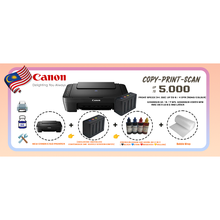 Canon E410 Compatible ECO INK TANK PRINTER 3 IN 1 [Copy-Print-Scan] | Shopee Malaysia