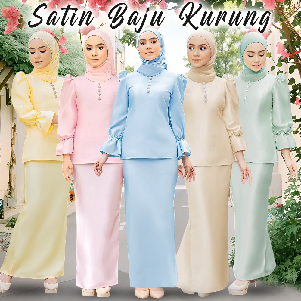 Satin Baju Kurung Moden Baju Raya 2025 Bridesmaid Kurung Pleated Kurung ...
