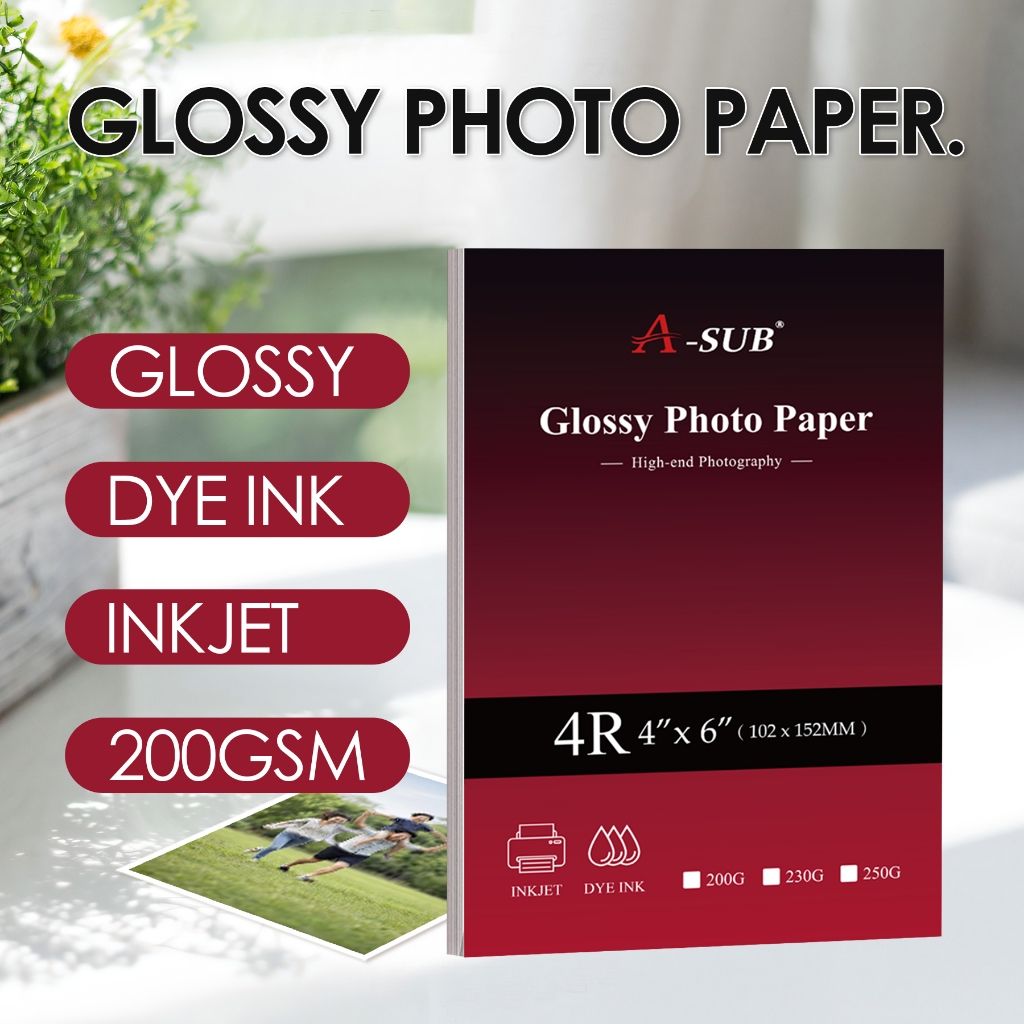 A-SUB 4R Glossy Photo Paper photo printing 200gsm 100Sheets | Shopee ...