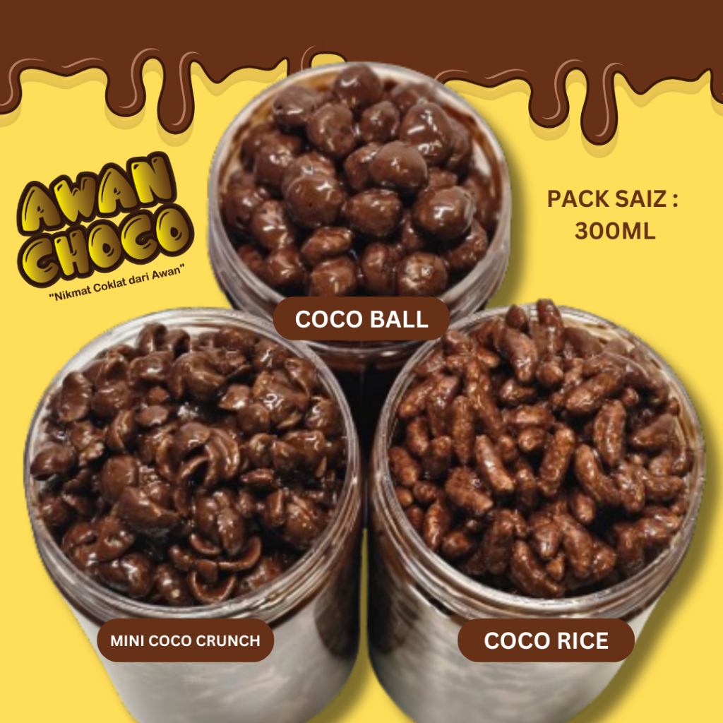 Chocojar Chocolate Leleh Balang 300ml 4 Cereal Mini Crunch, Koko Ball ...
