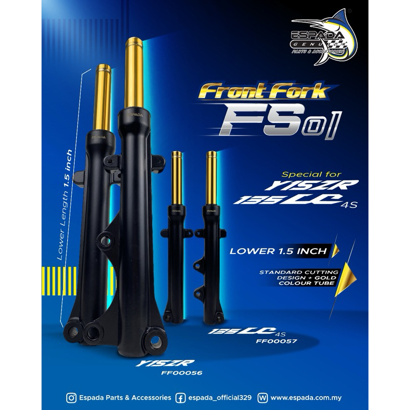 ESPADA FRONT FORK Y15ZR LC135 4S CNC GOLD TUBE LOWER 1.5 INCHI FORK ...