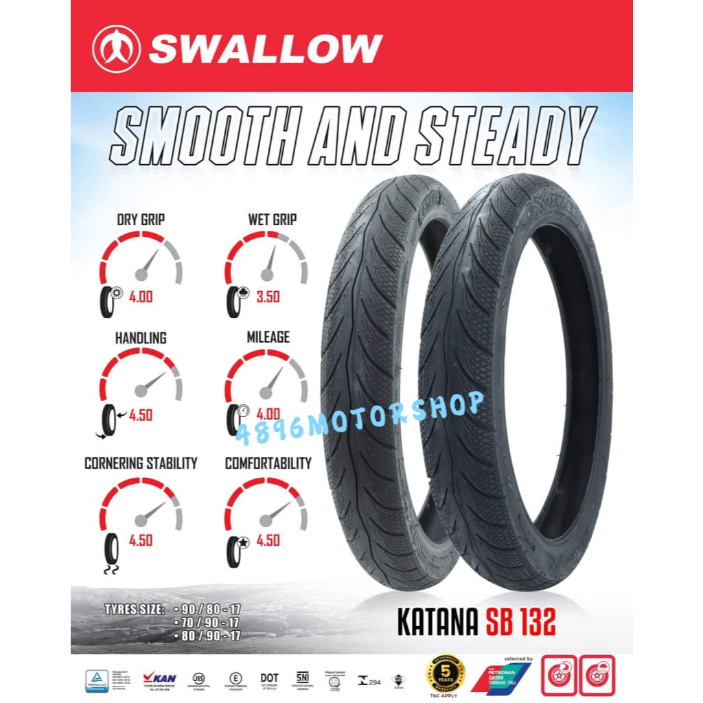 SWALLOW KATANA SB132 BUNGA DIAMOND TUBELESS TYRE TAYAR MOTOR 70/90-17 ...
