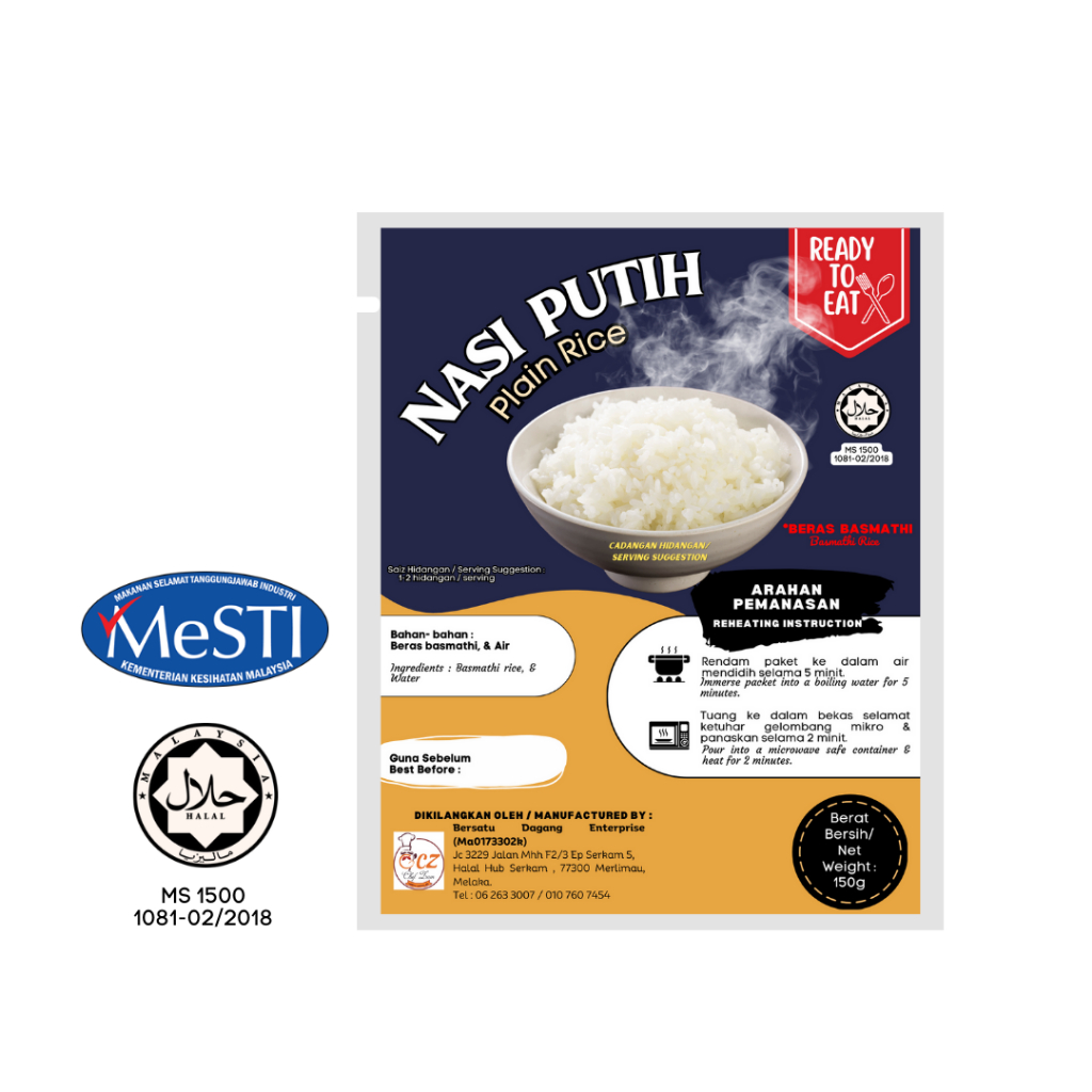 Chef Zam Nasi Putih Basmathi 150gram HALAL TRAVEL FOOD ready to Eat ...