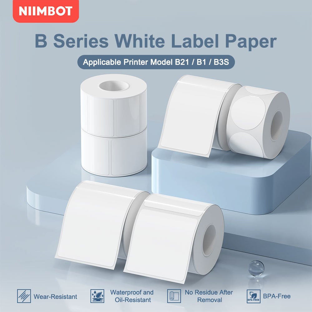 [2 Rolls] NIIMBOT B21/B3S/B1 Label Machine White Printing Paper Thermal Label Pape Waterproof ...