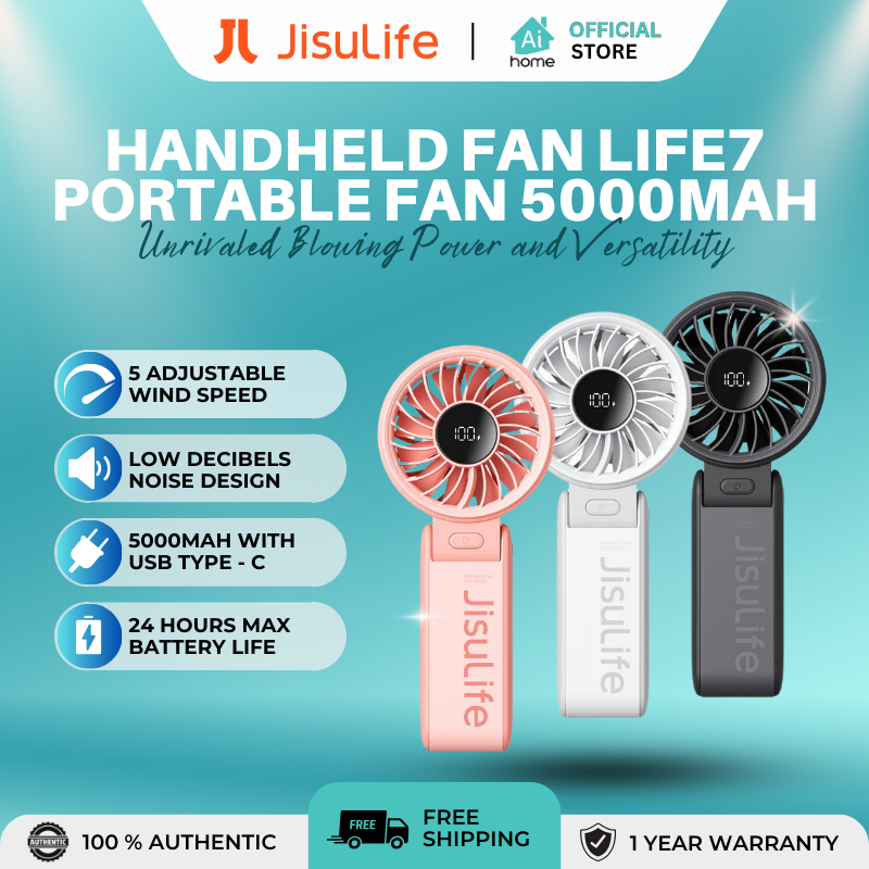 JISULIFE Handheld Fan Life7 Portable Rechargeable Fan 5000mAh Battery 5 ...
