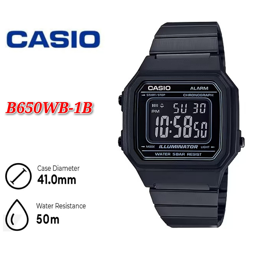 Casio Unisex Digital Black Stainless Steel Band Watch B650WB-1B ...