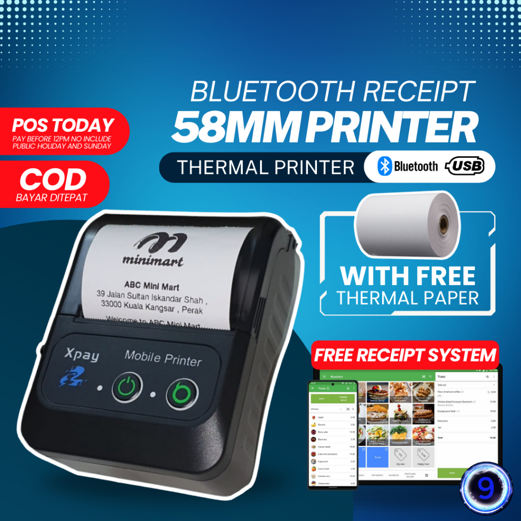 XPAY-58mm Receipt Printer/Bluetooth Printer/4D Resit Printer/Topup ...