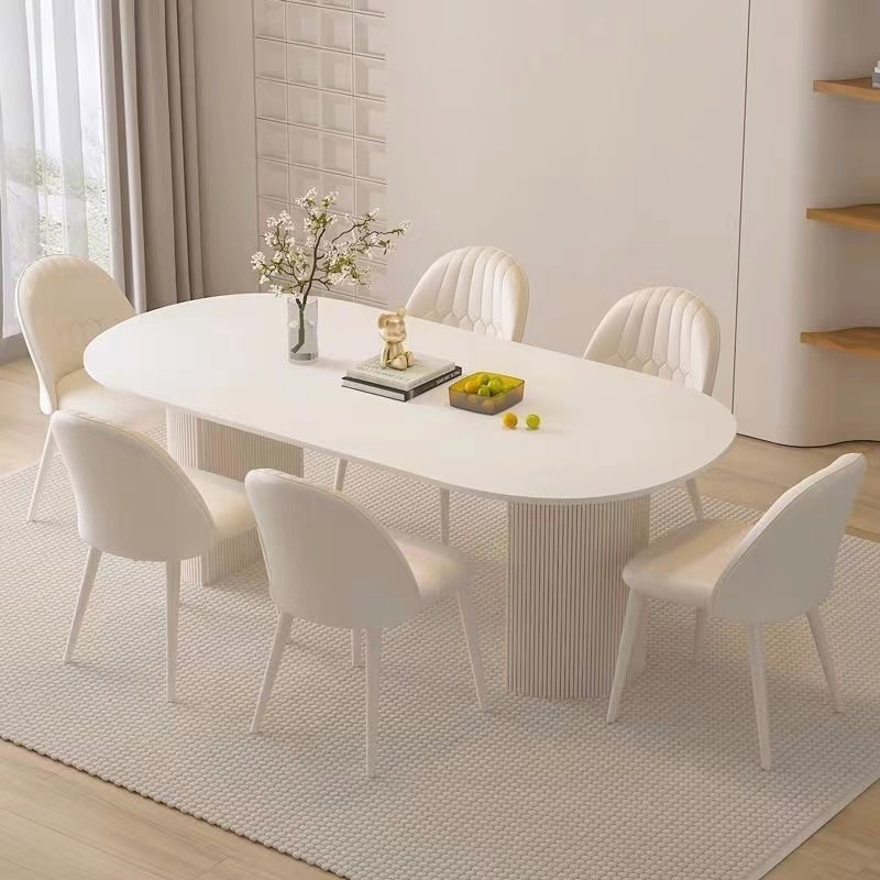 meja maken table dinner table with 6 chair luxury white table | Shopee ...
