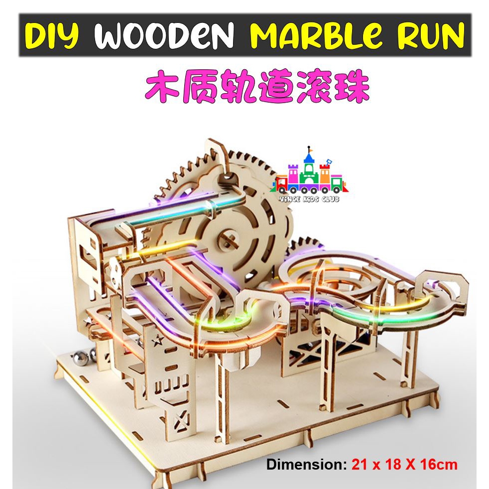 Set DIY Larian Guli Kayu DIY Wooden Marble Run Kit 3D Wooden Puzzle ...