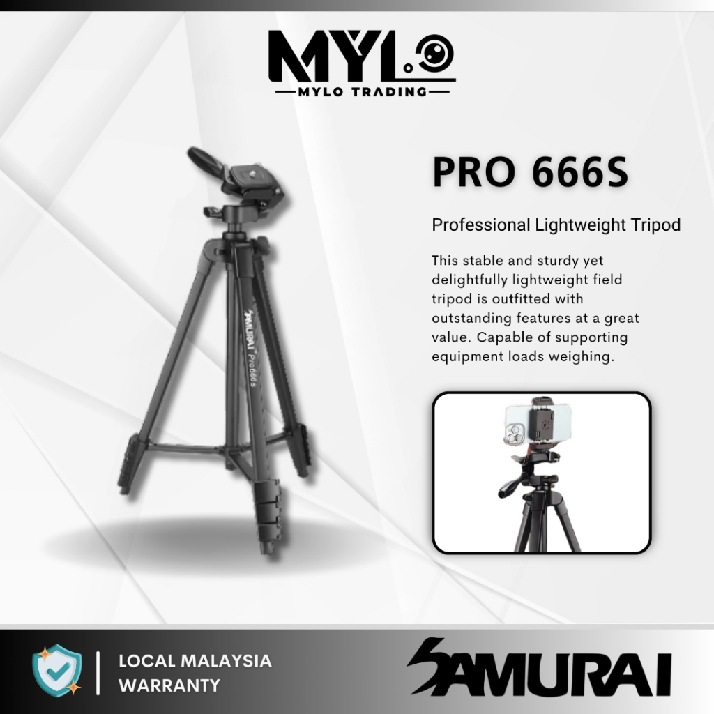 Samurai Pro 666 | Pro 666S Aluminium Light Weight Tripod (Black ...