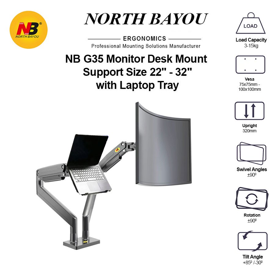 NB G35 Monitor Desk mount for 22" - 32" with Laptop Tray | Shopee Malaysia