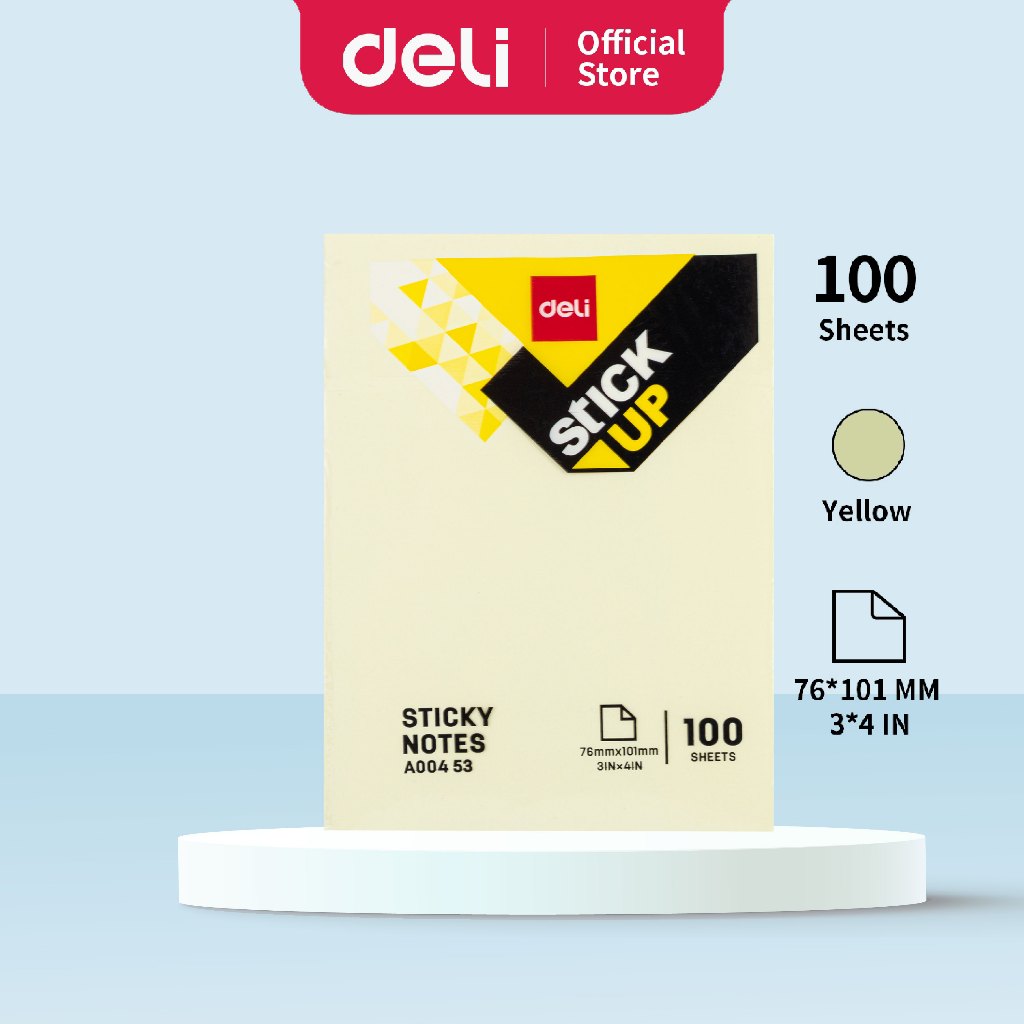 Deli Memo Sticky Notes 76 Yellow Colour (101mm x 100 Sheets) EA00453 ...