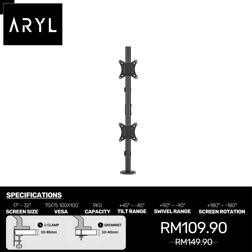 the Aryl™ Premium Vertical Dual-Monitor Steel Articulating Monitor ...