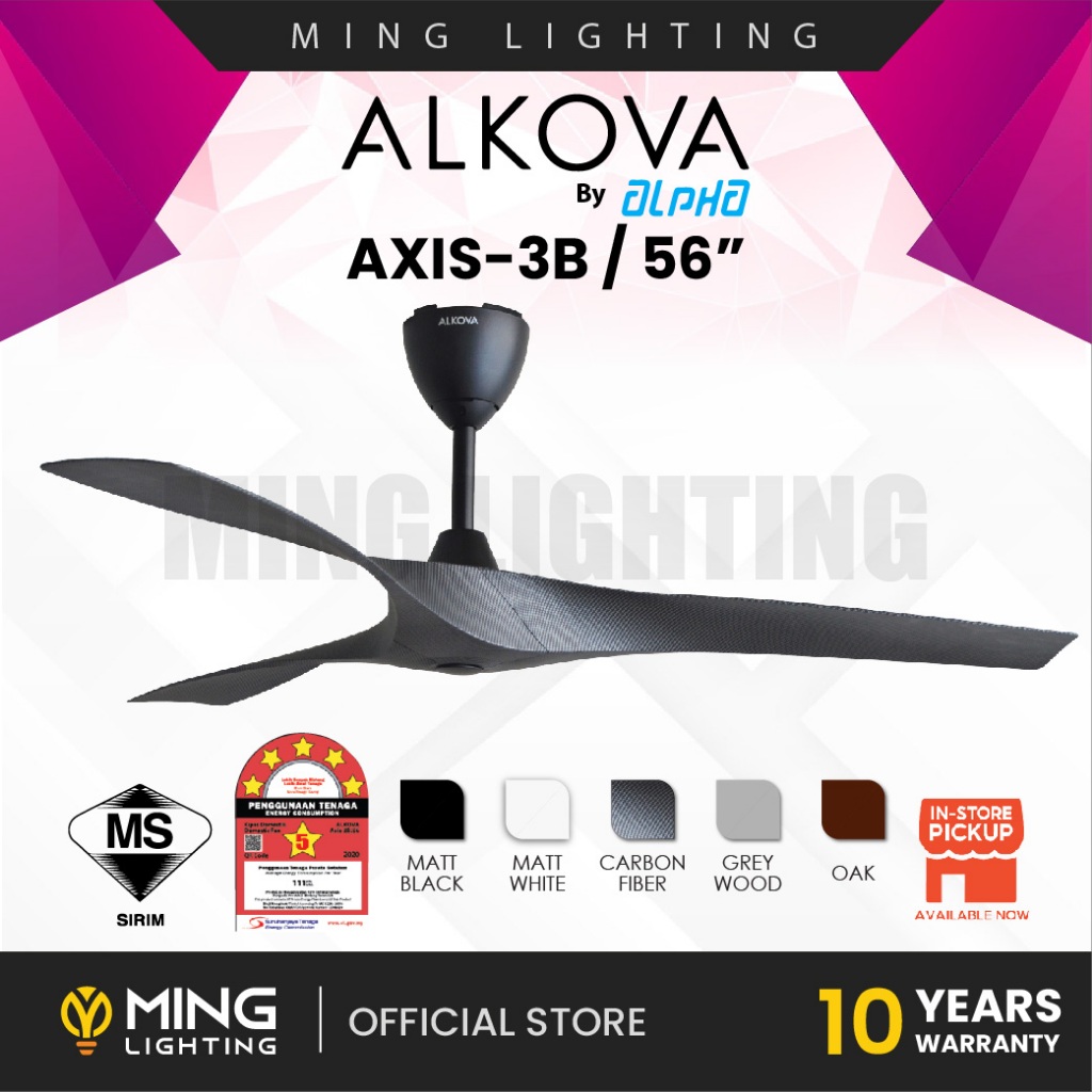 (Sirim) ALPHA ALKOVA Ceiling Fan AXIS 56" Remote Control 8+8 Speed 3 ...