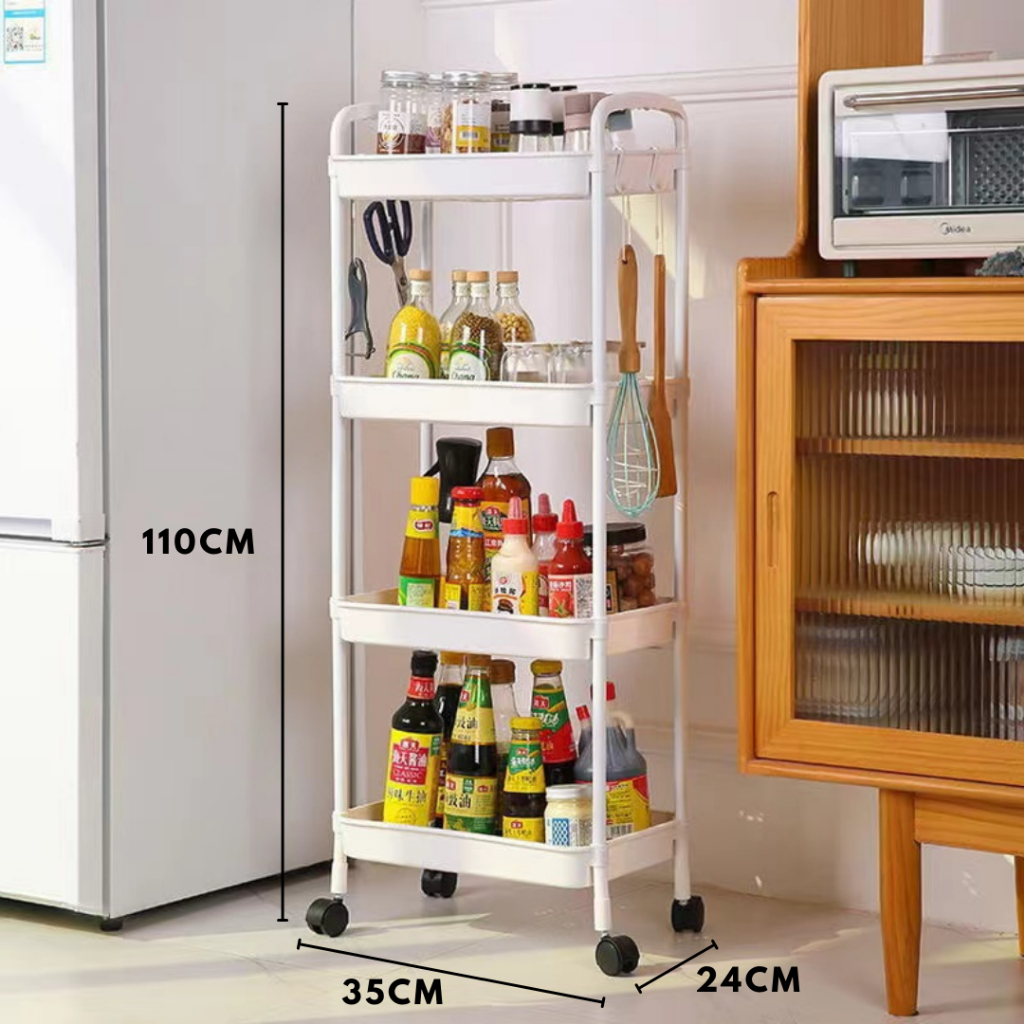 3/4/5 Tier Trolley Home Kitchen Storage Organizer Handle Basket Trolley ...