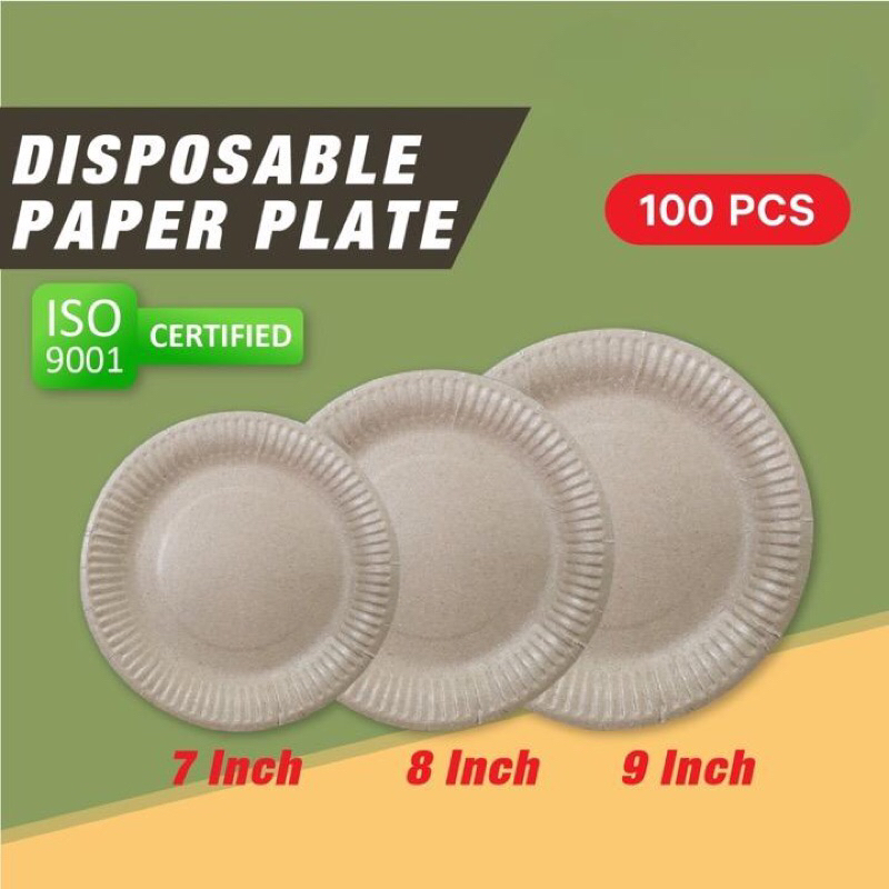 [100pcs] CHEAPEST 7" 8" 9" Disposable Paper Plate / Brown Paper Food ...