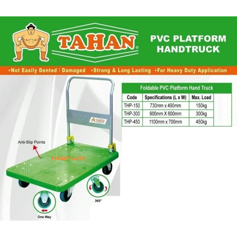 Tahan THP-150 THP-300 Heavy Duty PVC Platform Hand Truck Trolley ...