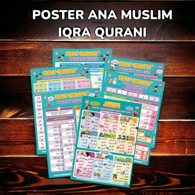 Ana Muslim POSTER TERBARU Jawi, Iqra, Tajwid, Suku Kata, Mad Asli, Arab ...